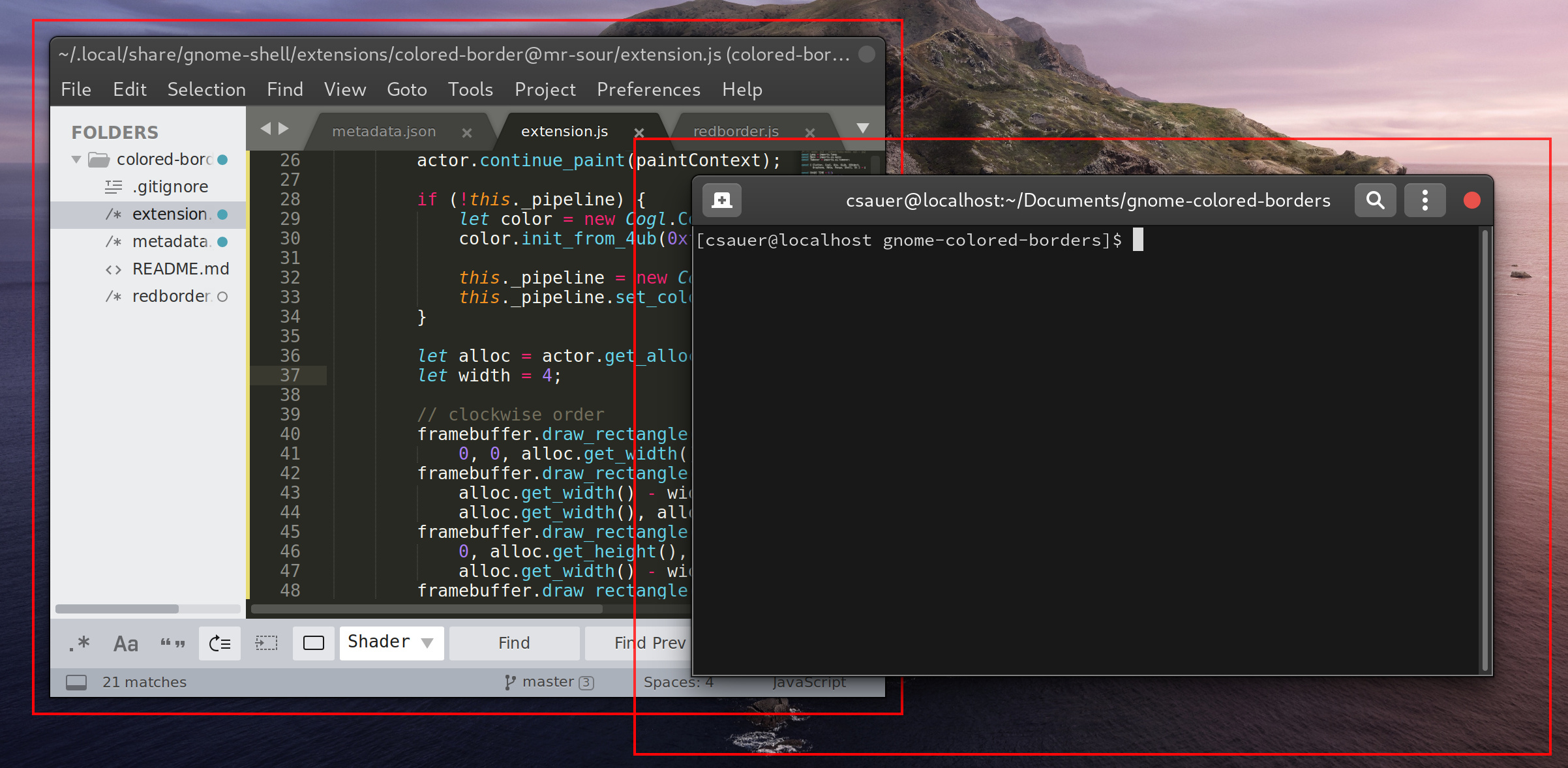 Gnome extension development, how to draw a border like when pressing ...