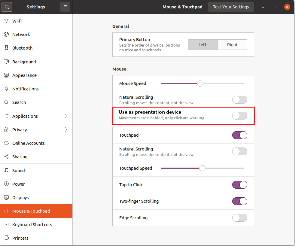 Turning mouse into "presentation device" from gnome-settings mouse menu - Applications - GNOME ...